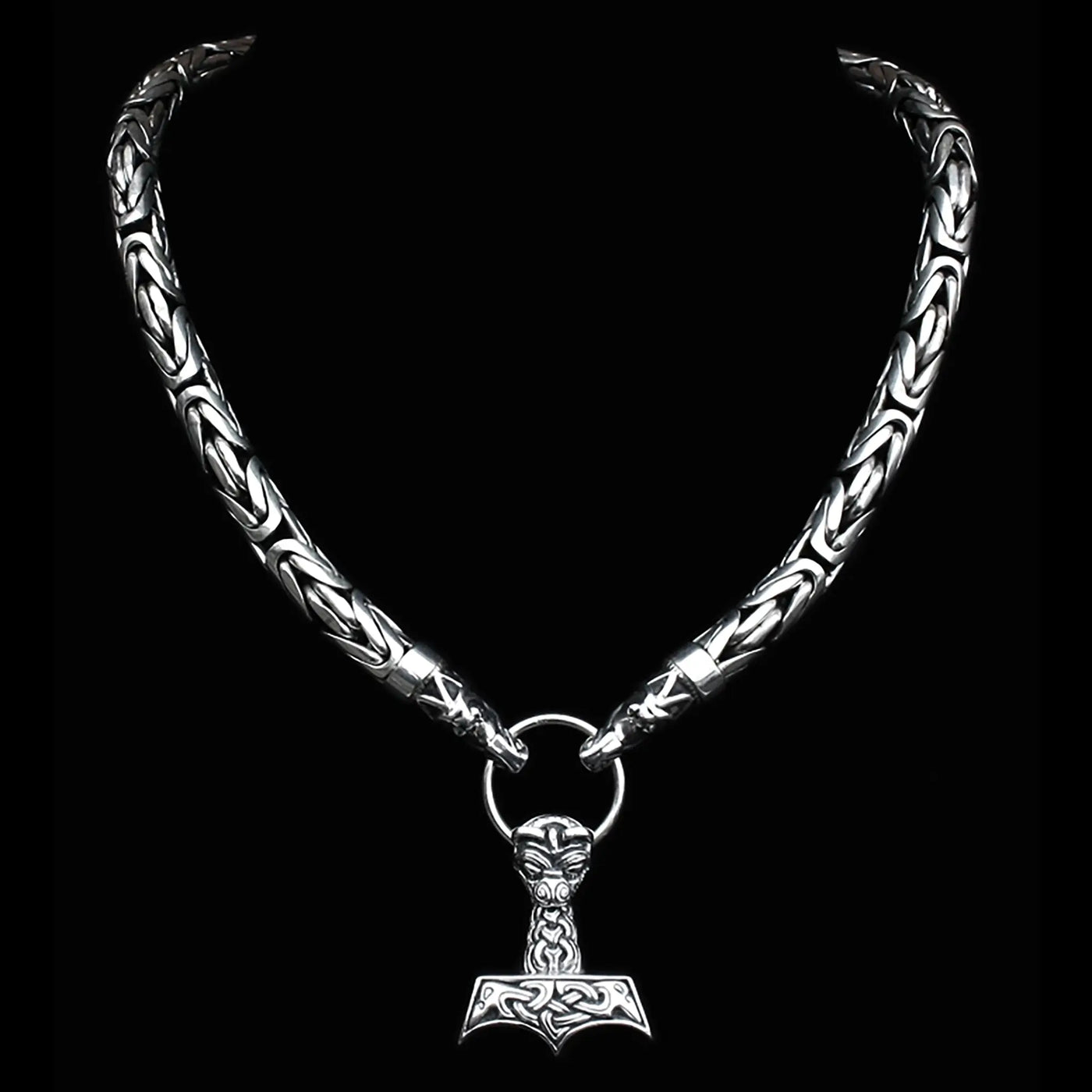 10mm Silver King Chain Necklace with Gotland Heads - The Viking