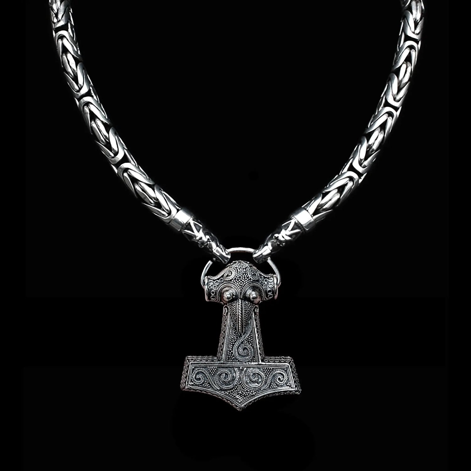 10mm Silver King Chain Necklace with Gotland Dragon Heads