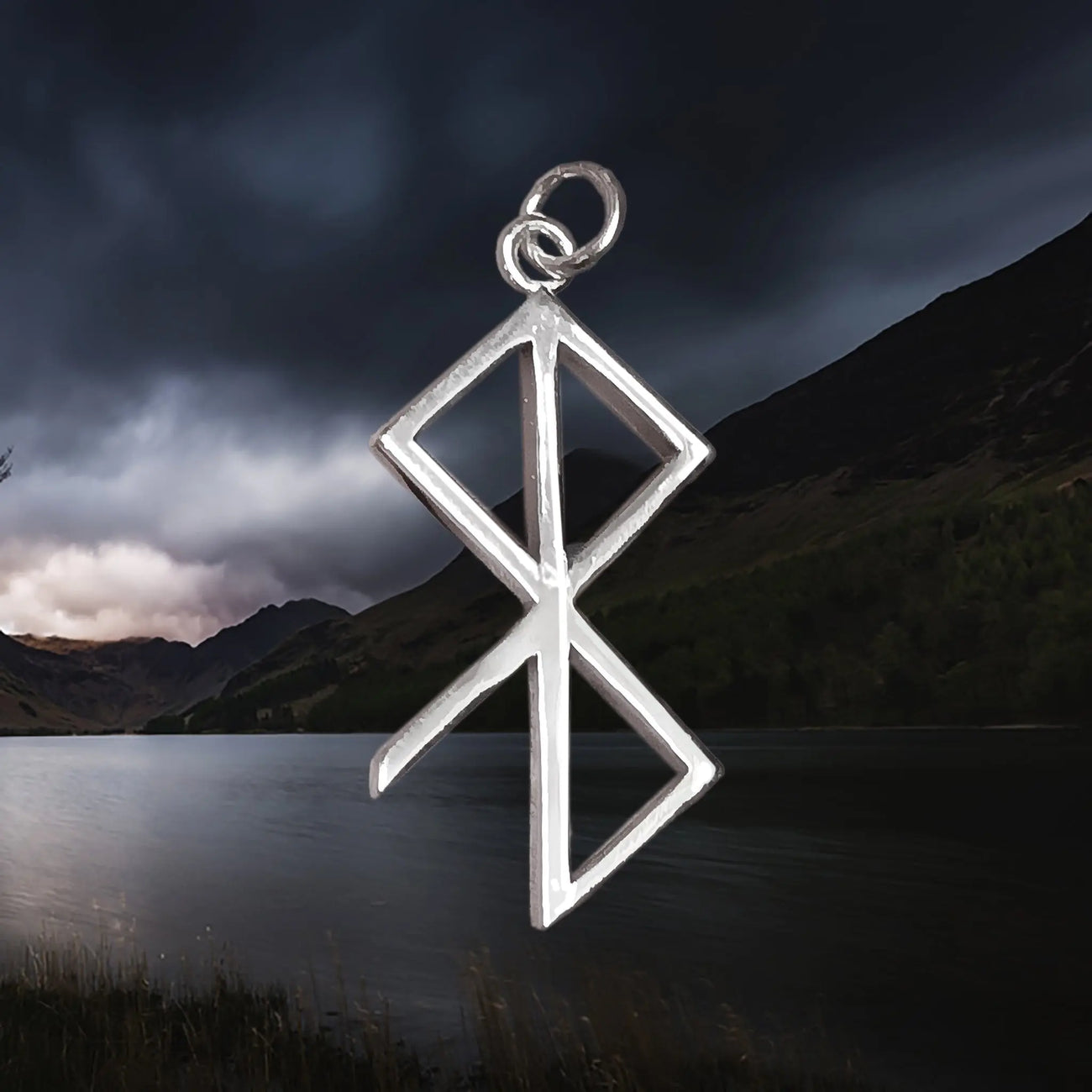 Peace & Happiness Bind Rune Viking Pendant in Sterling Silver