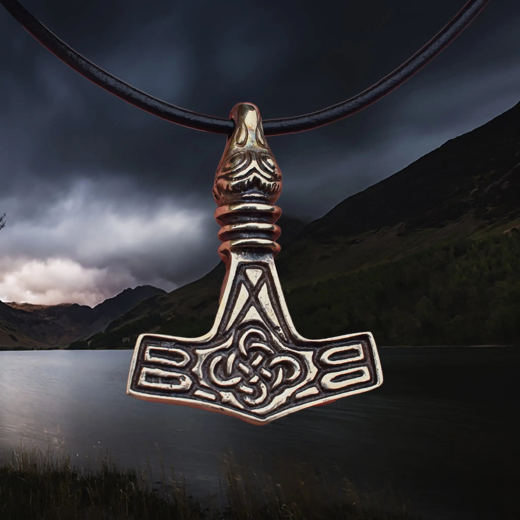 Bronze Gotland Replica Thors Hammer Pendant with Raven Head