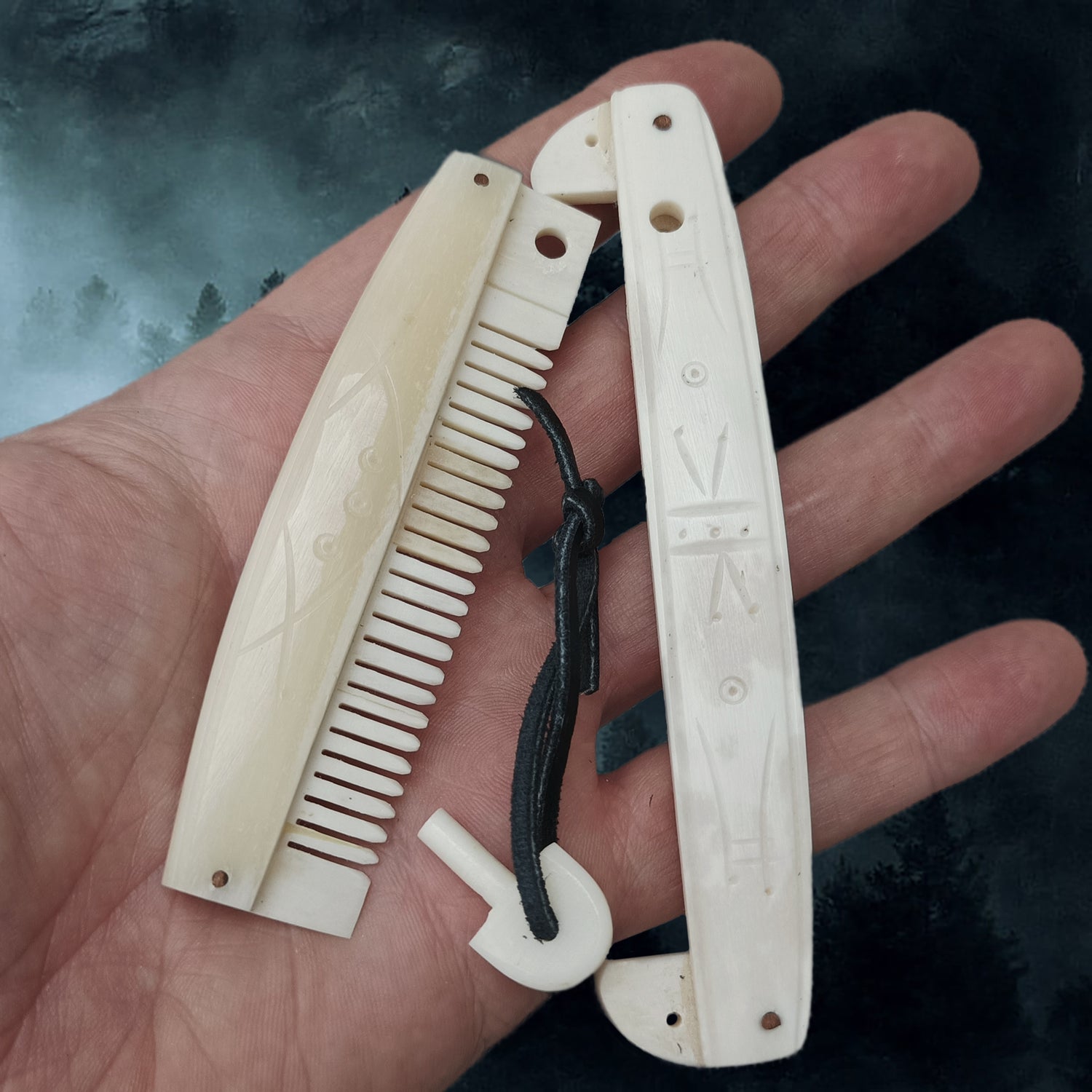 Encased Bone Viking Comb with Markings - Viking Hair Care