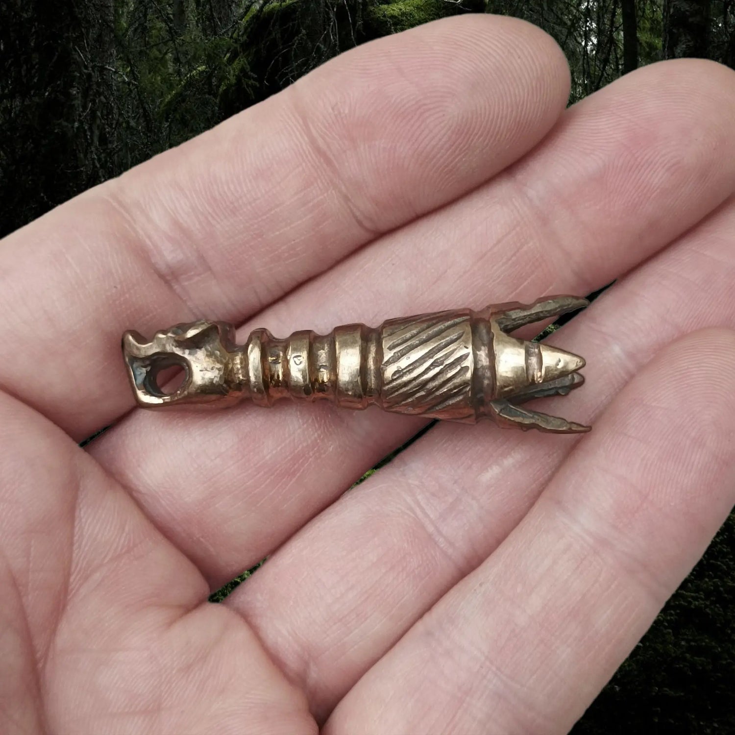 Small Bronze Viking Drinking Horn Finial with Wolf Head