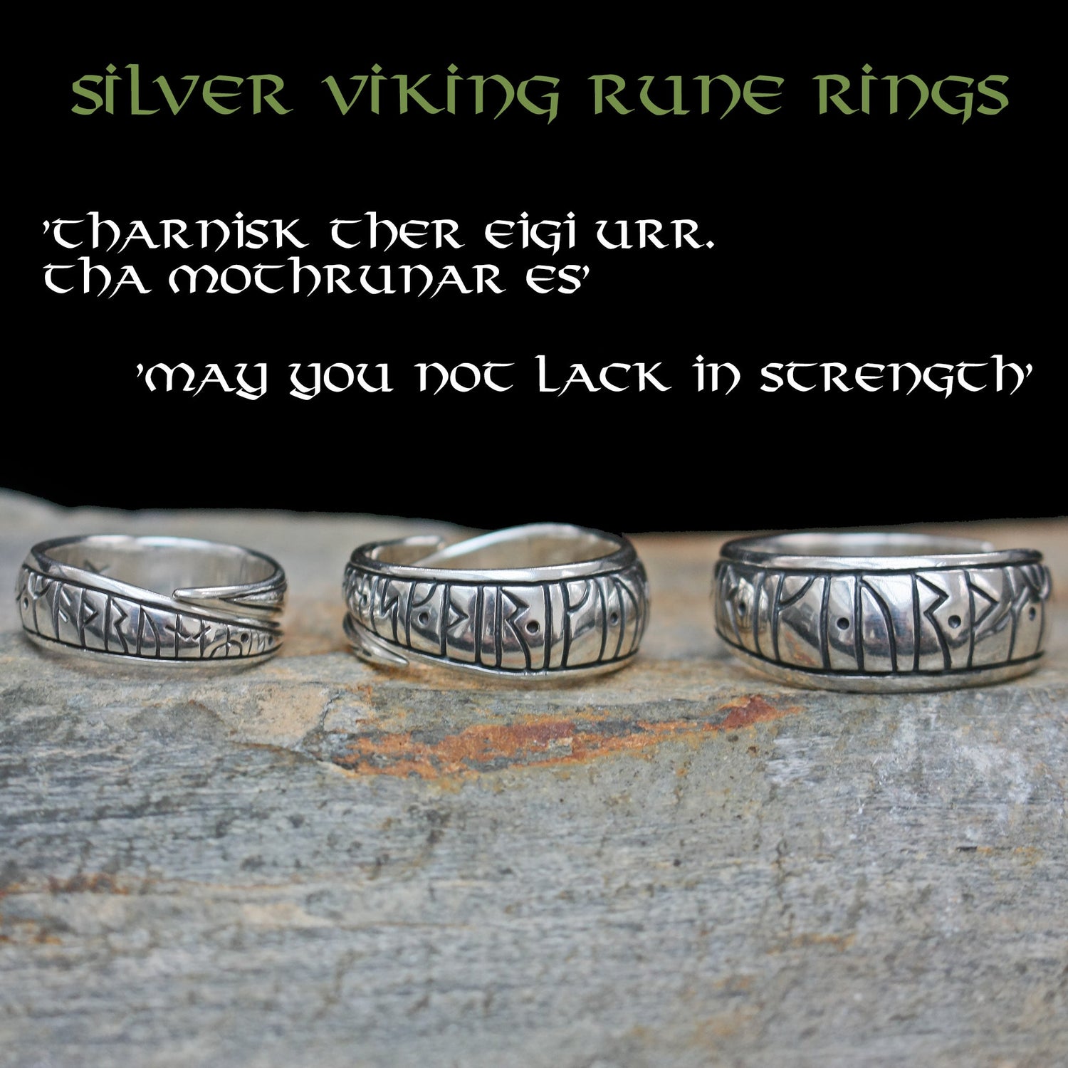 Silver Viking Strength Rune Ring - Runic Viking Jewelry