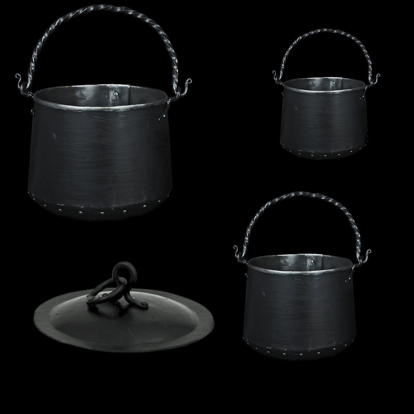 Hand-Forged Steel Cauldrons in 3 Sizes - Optional Lids