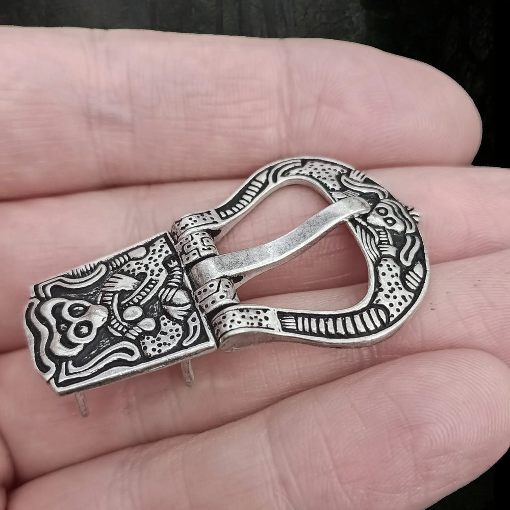 Silver Plated Borre Style Gripping Beast Viking Buckle - The Viking