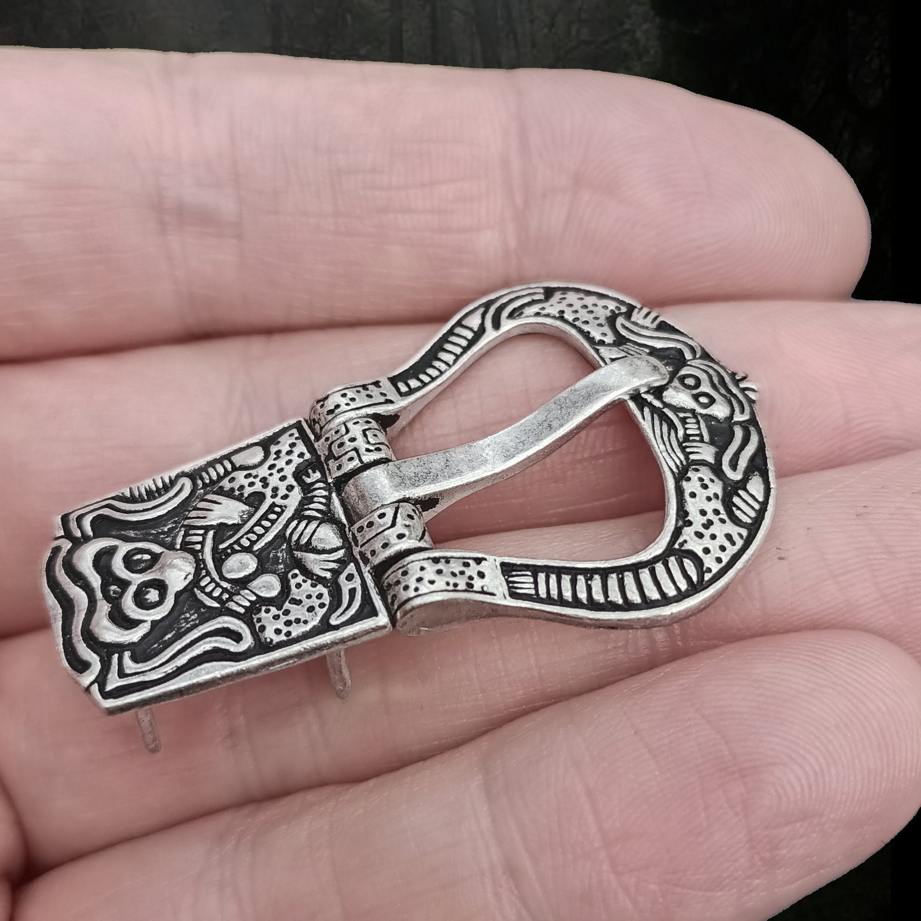 Silver Plated Borre Style Gripping Beast Viking Buckle