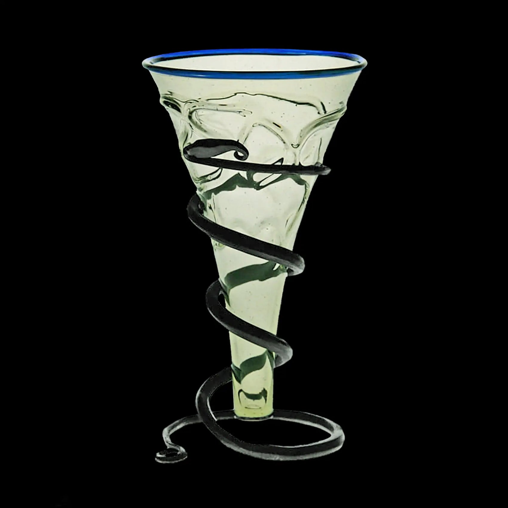 Blue Rim Decorated Glass Viking Cone Beaker with Iron Stand
