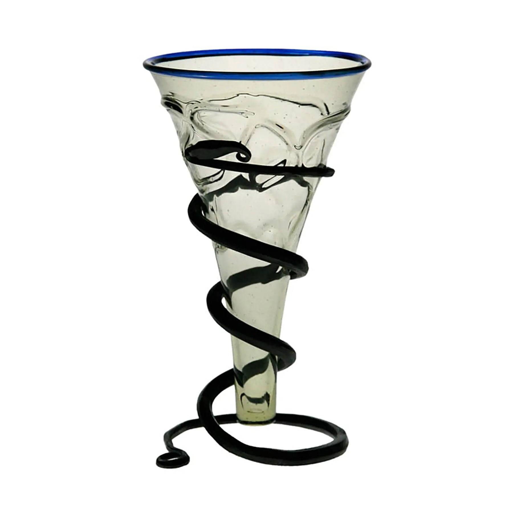 Blue Rim Decorated Glass Viking Cone Beaker with Iron Stand