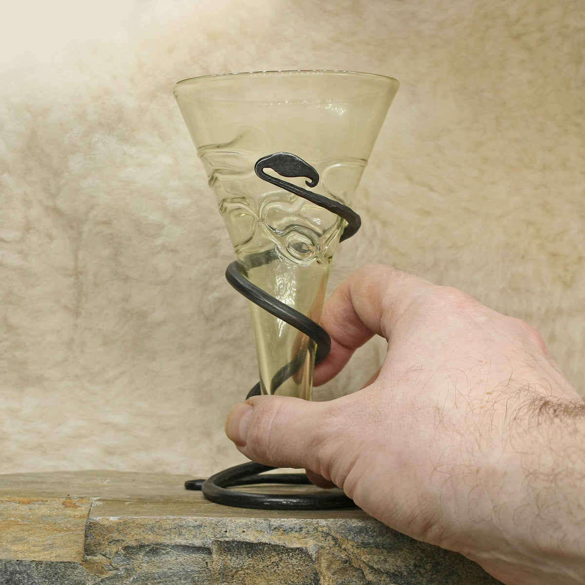 Decorated Glass Viking Cone Beaker with Iron Stand