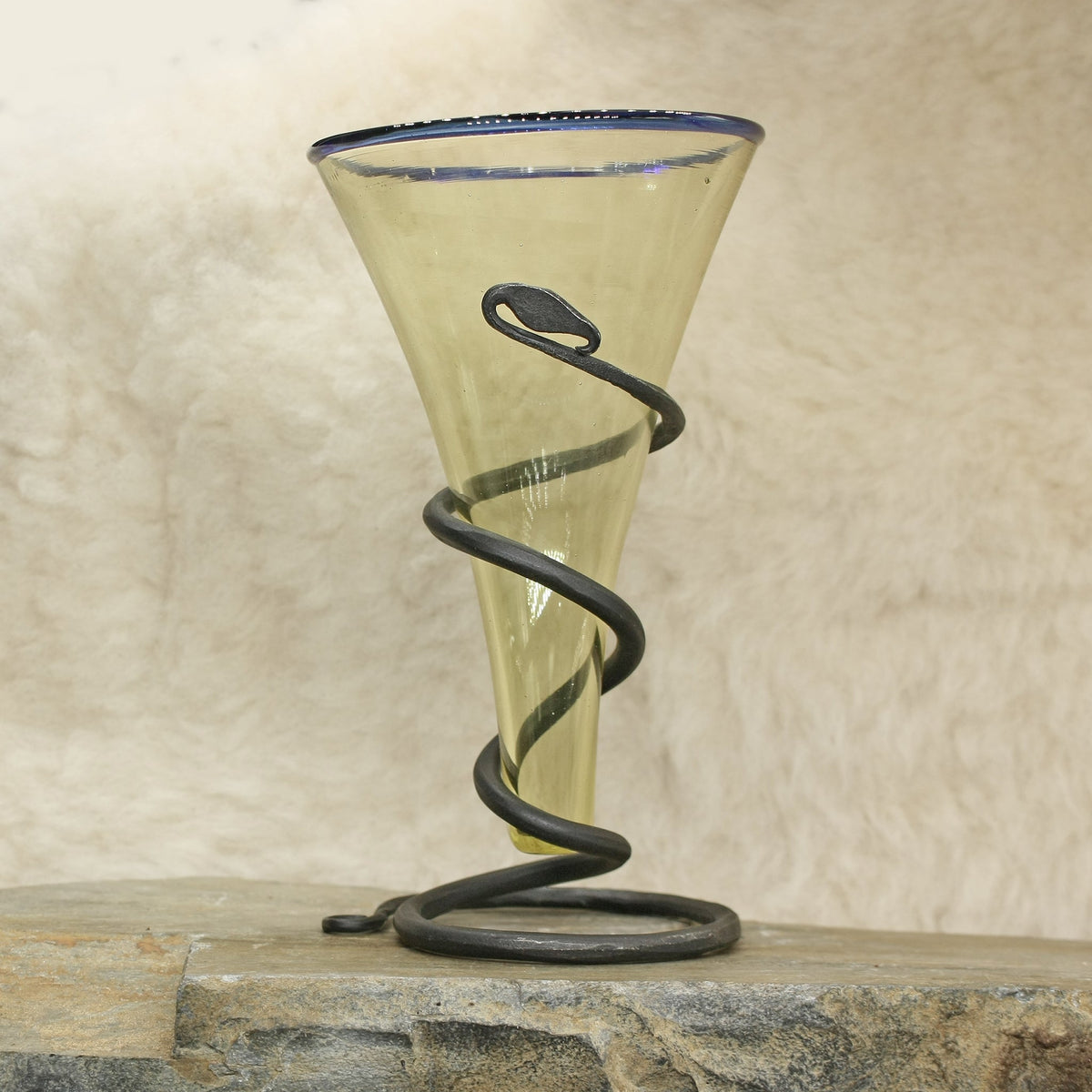 Blue Rim Glass Viking Cone Beaker with Iron Stand