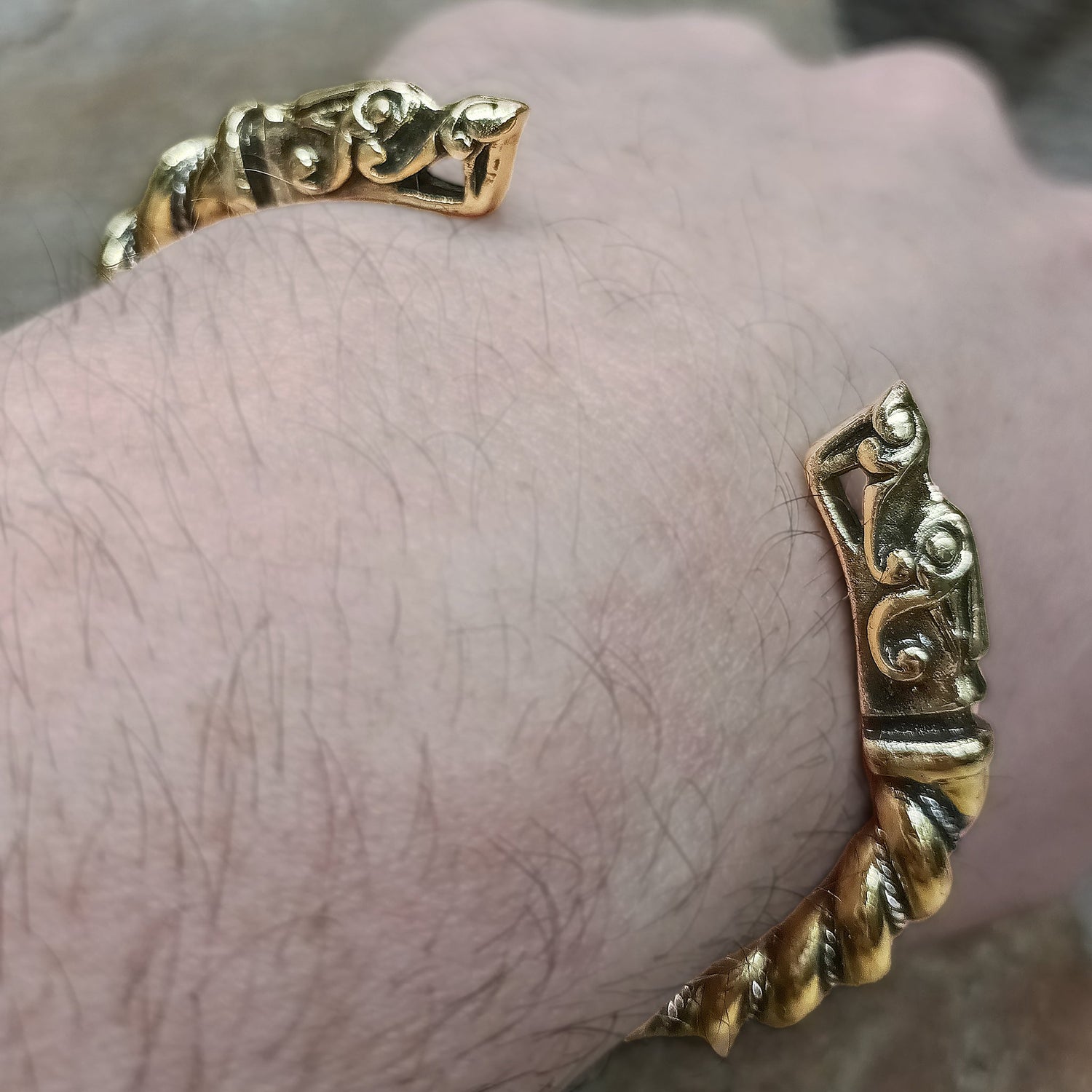 Twisted Bronze and Silver Bracelet With Gotlandic Dragon Heads