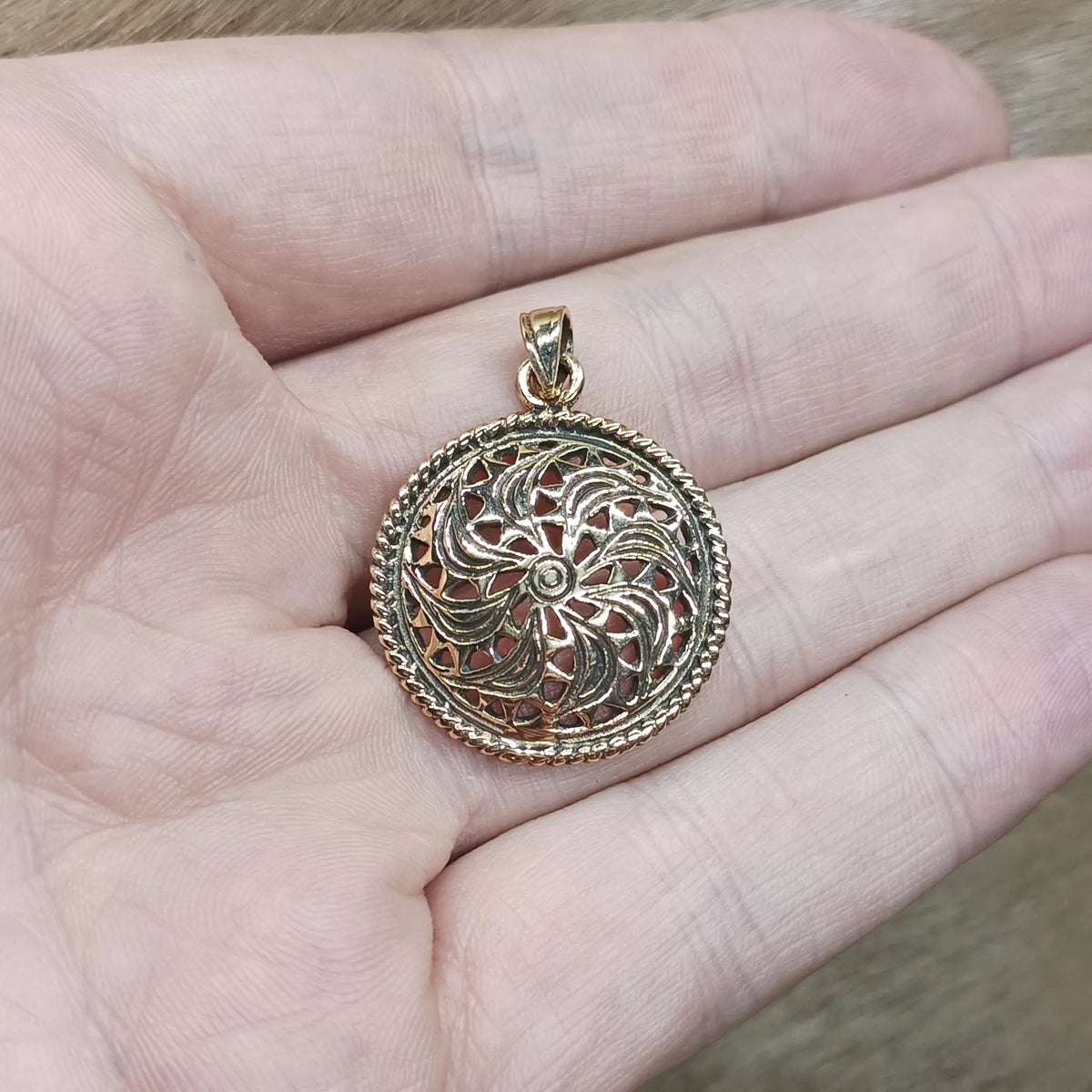 Bronze Sun Wheel Pendant - Odin Pendant - Viking Jewelry