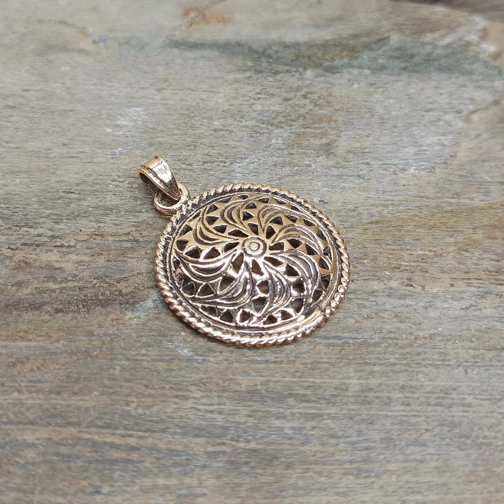 Bronze Sun Wheel Pendant - Odin Pendant - Viking Jewelry