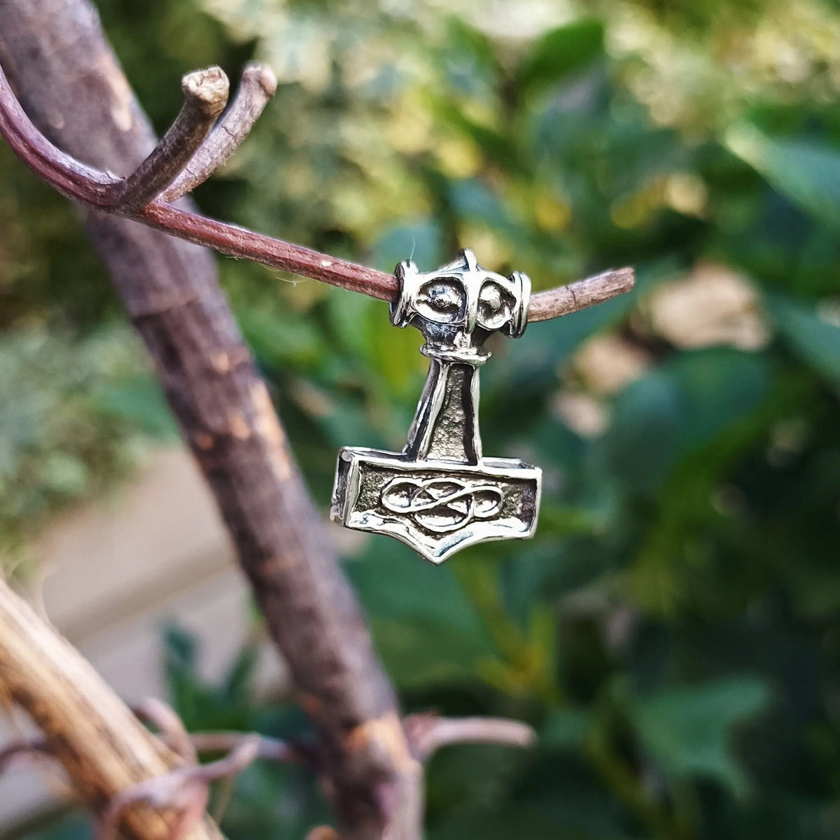 Small Silver Thunder Hammer Pendant - bronze Viking Jewelry
